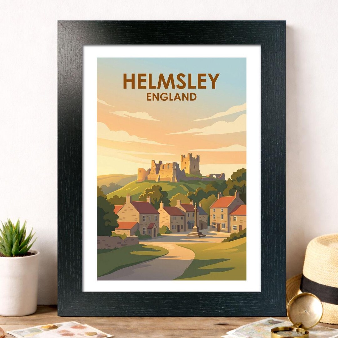 Helmsley, England - Romantic Travel Poster of Helmsley Castle, Market ...