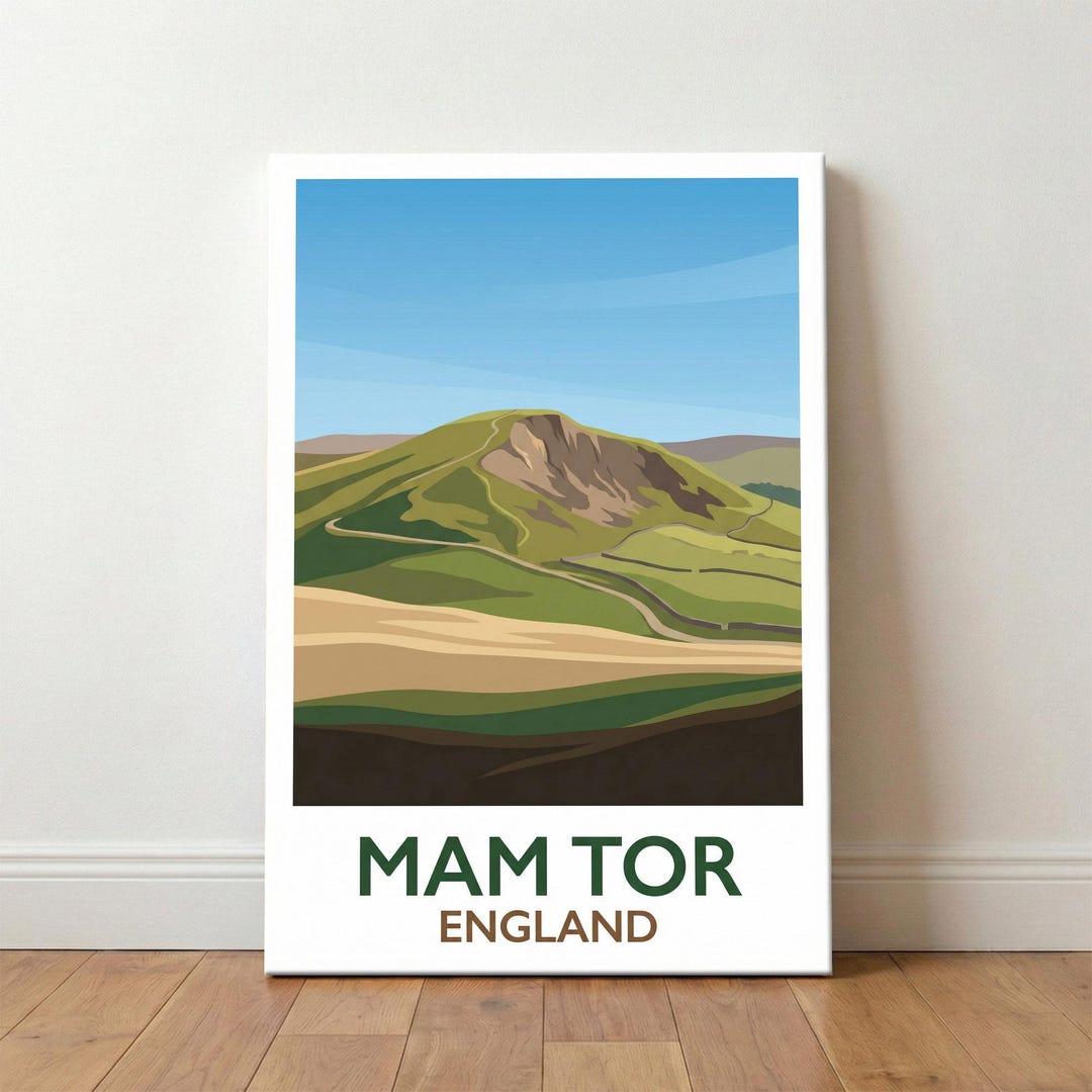 Mam Tor, England - Romantic Peak District Travel Poster, Scenic Mam Tor ...