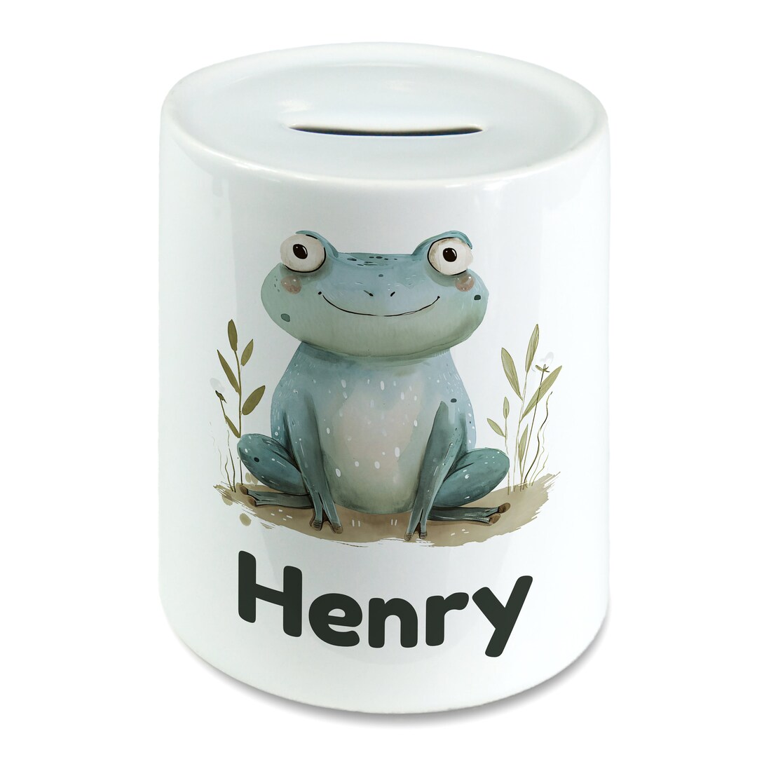 Personalised Watercolour Cute Frog Kids Money Box Piggy Bank, Savings ...