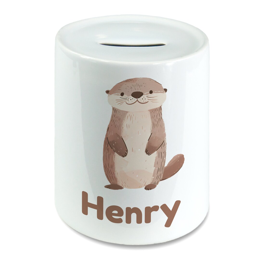 Personalised Watercolour Cute Otter Kids Money Box Piggy Bank, Savings ...