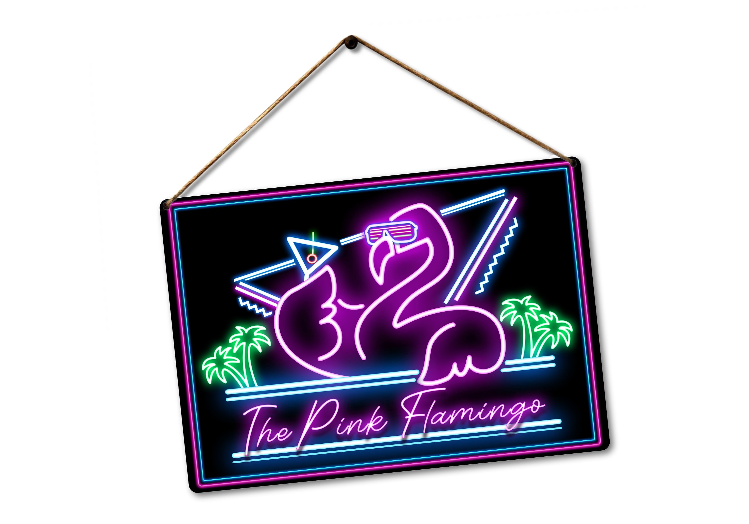 Pink Flamingo Bar Sign METAL Plaque Eighties 80s Neon Cocktail | Etsy