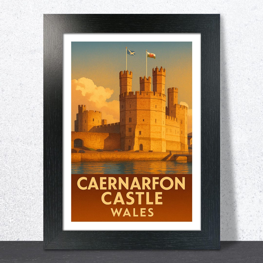 Caernarfon Castle Travel Poster. Vintage Framed Giclee Wall Art ...