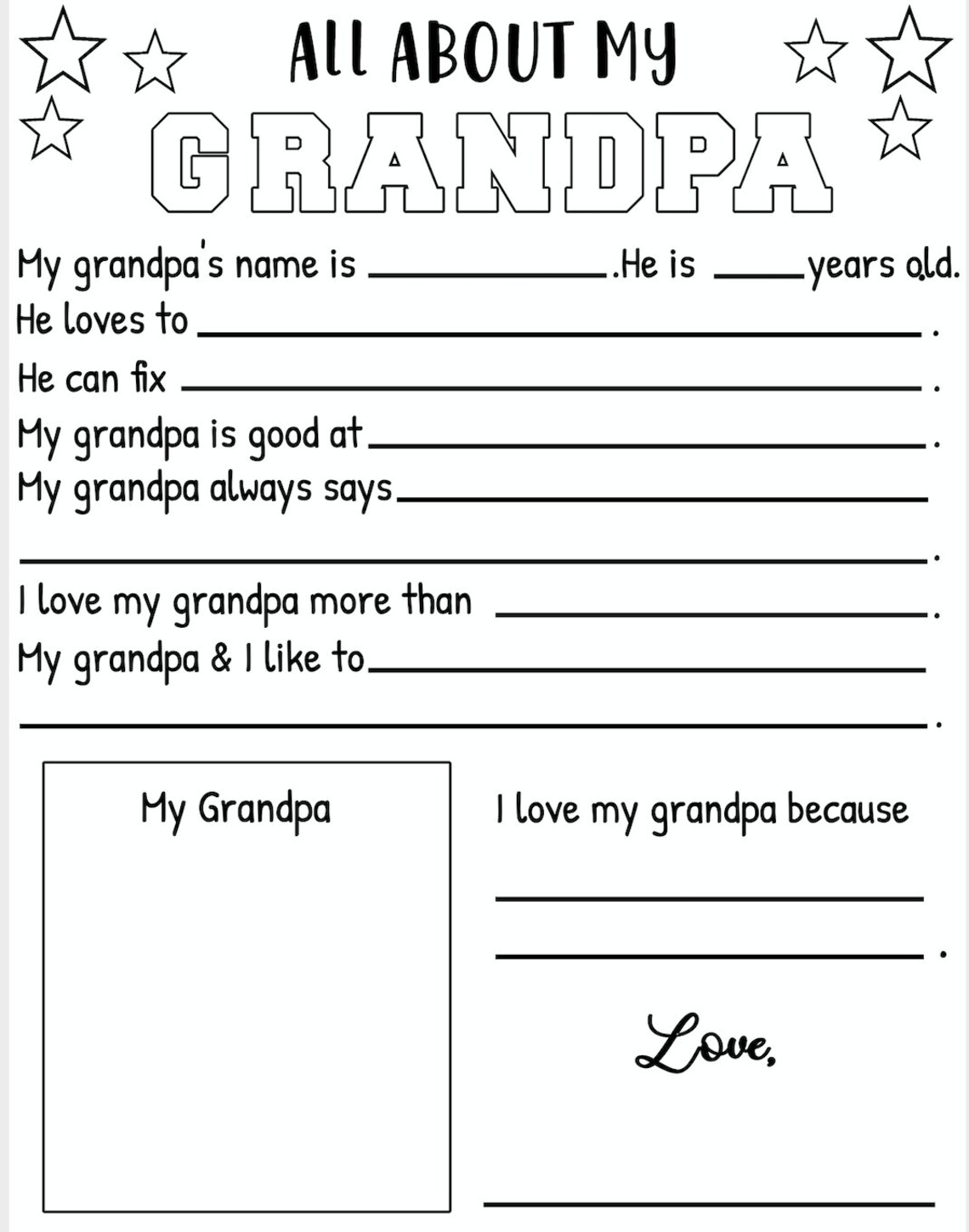 INSTANT DOWNLOAD- Father's Day Coloring Printable, All About My Dad ...