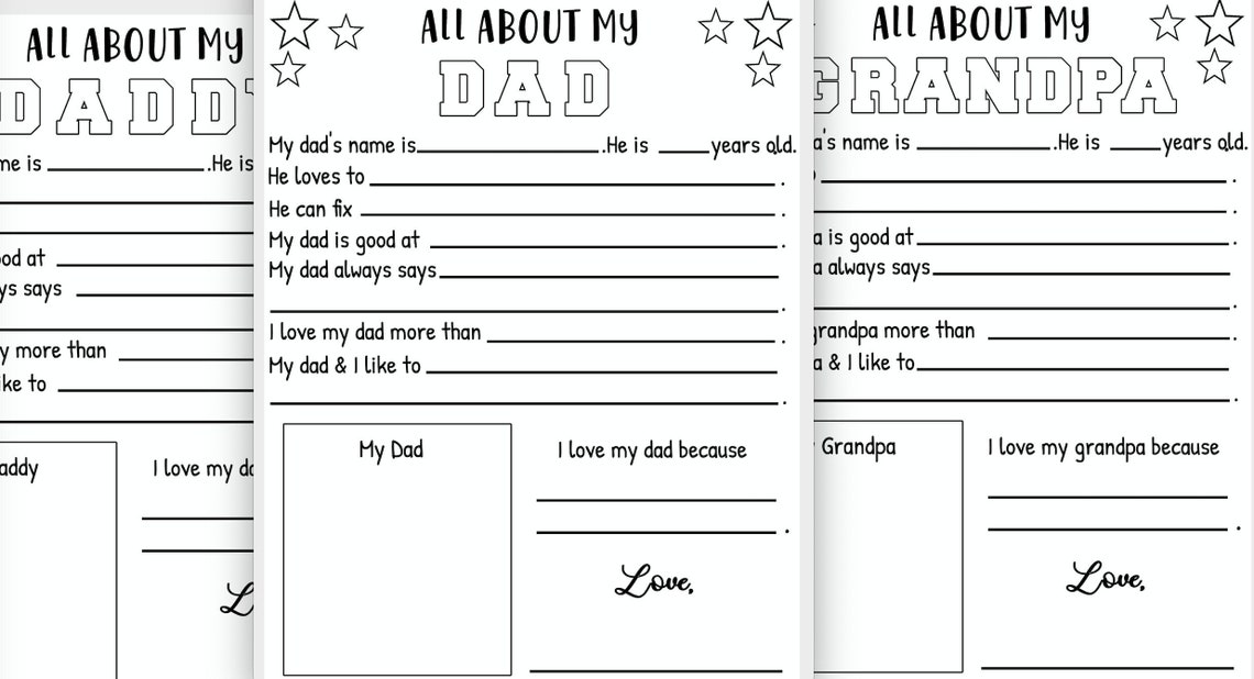 INSTANT DOWNLOAD- Father's Day Coloring Printable, All About My Dad ...