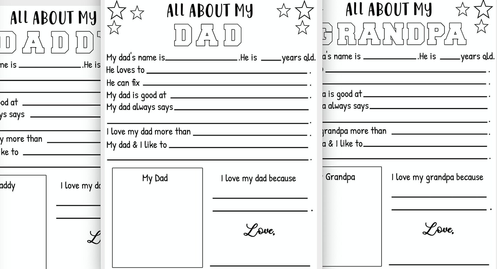 INSTANT DOWNLOAD- Father's Day Coloring Printable, All About My Dad ...