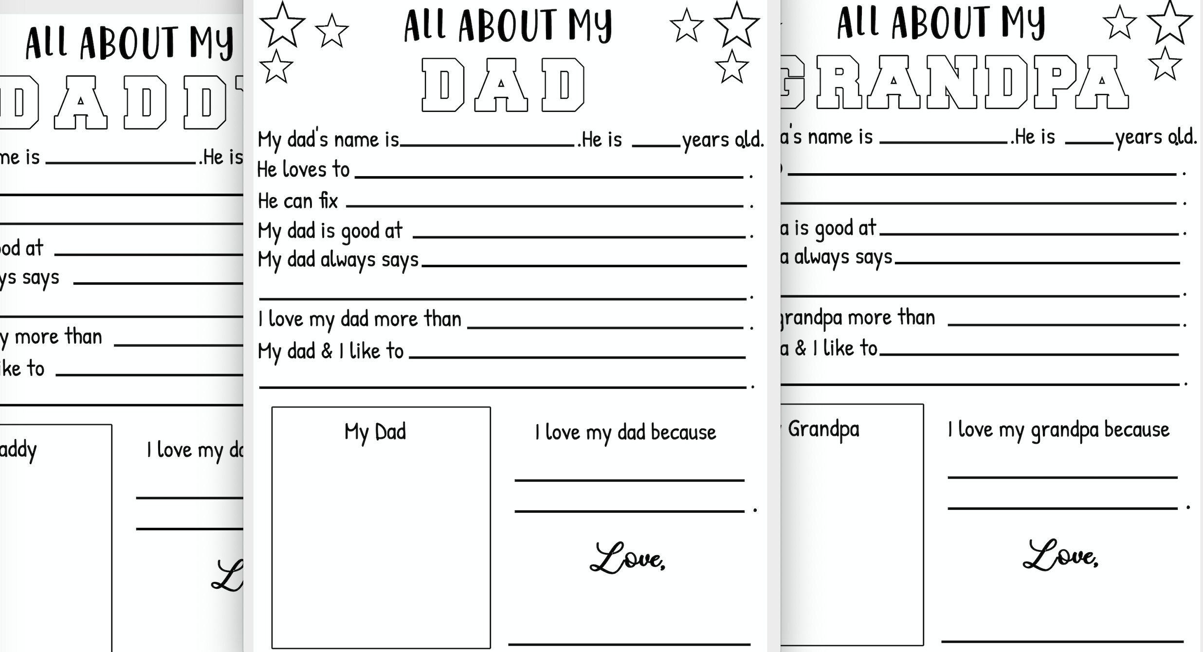 INSTANT DOWNLOAD- Father's Day Coloring Printable, All About My Dad ...