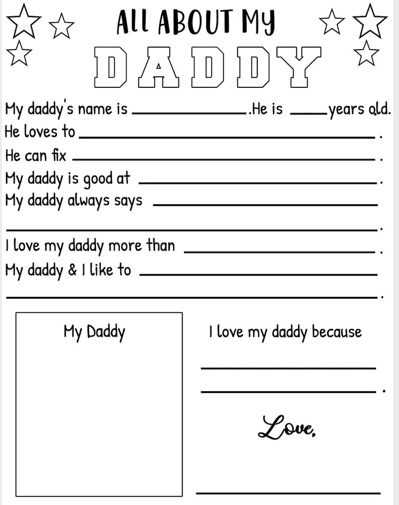 INSTANT DOWNLOAD- Father's Day Coloring Printable, All About My Dad ...