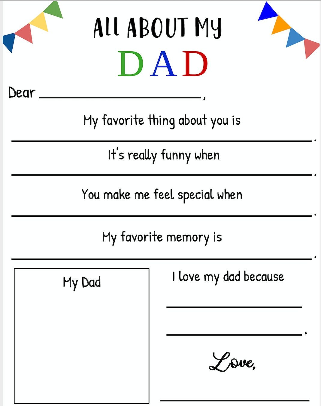 INSTANT DOWNLOAD- Father's Day Coloring Printable, All About My Dad ...