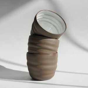 7 Oz Handmade Ceramic Cup Set, Handleless Stoneware Mugs With White ...