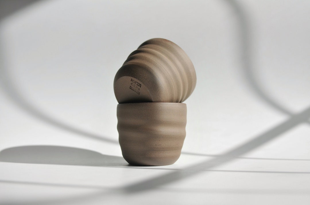 7 Oz Handmade Ceramic Cup Set, Handleless Stoneware Mugs With White ...