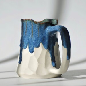 14 Oz Handmade Ceramic Mugs With Blue Drip Glaze, Large Stoneware ...