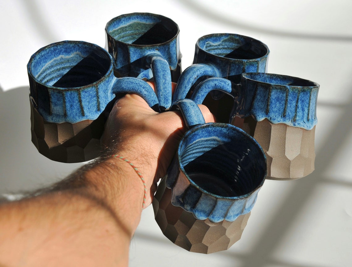 Handmade Ceramic Mug With Blue Drips Drippy Glazed Pottery - Etsy