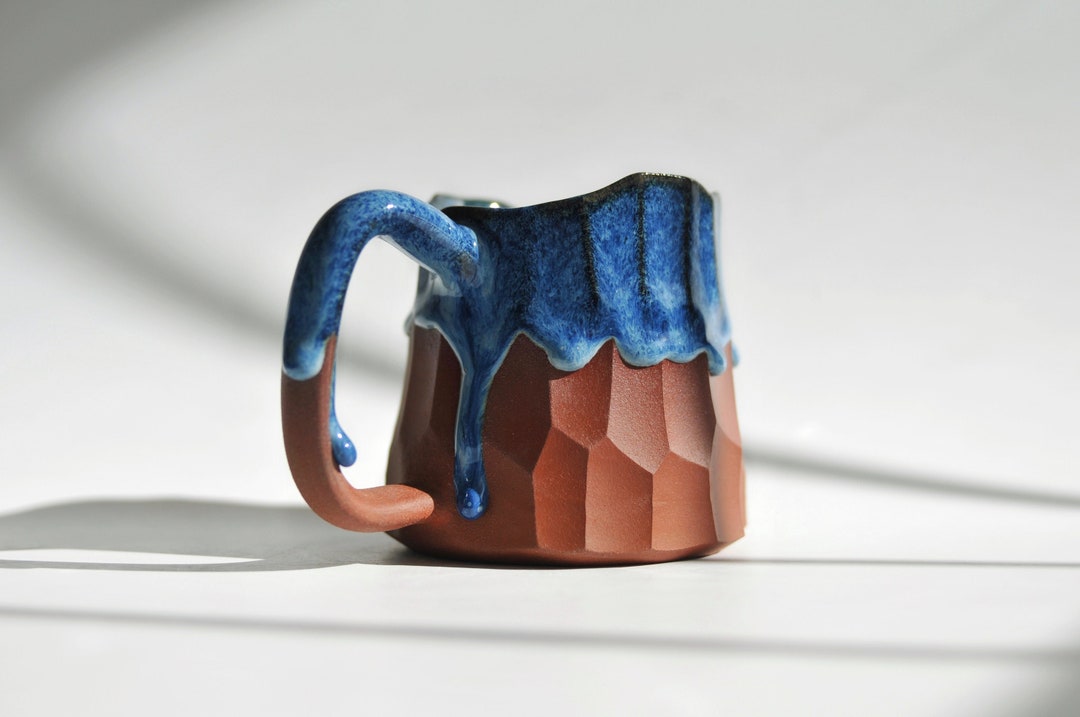 10 Oz Handmade Ceramic Mug With Blue Drips, Pottery Coffee Mug With ...