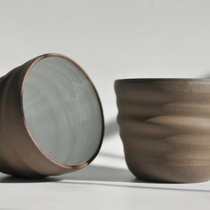 7 Oz Handmade Ceramic Cup Set, Handleless Stoneware Mugs With White ...