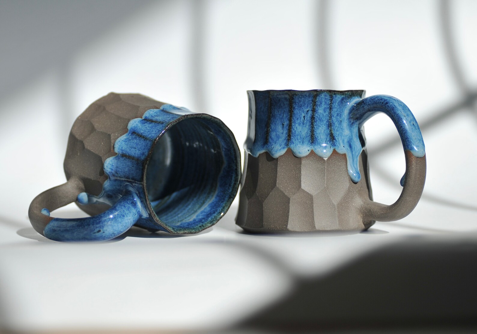 Handmade Ceramic Mug With Blue Drips Drippy Glazed Pottery - Etsy