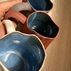 10 Oz Handmade Ceramic Mugs With Blue Interior, White/red/dark ...
