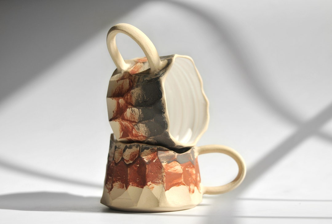 7 Oz Handmade Ceramic Mug Set, Stoneware Pottery Mugs, Handmade Coffee ...
