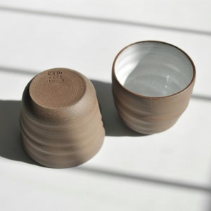 7 Oz Handmade Ceramic Cup Set, Handleless Stoneware Mugs With White ...