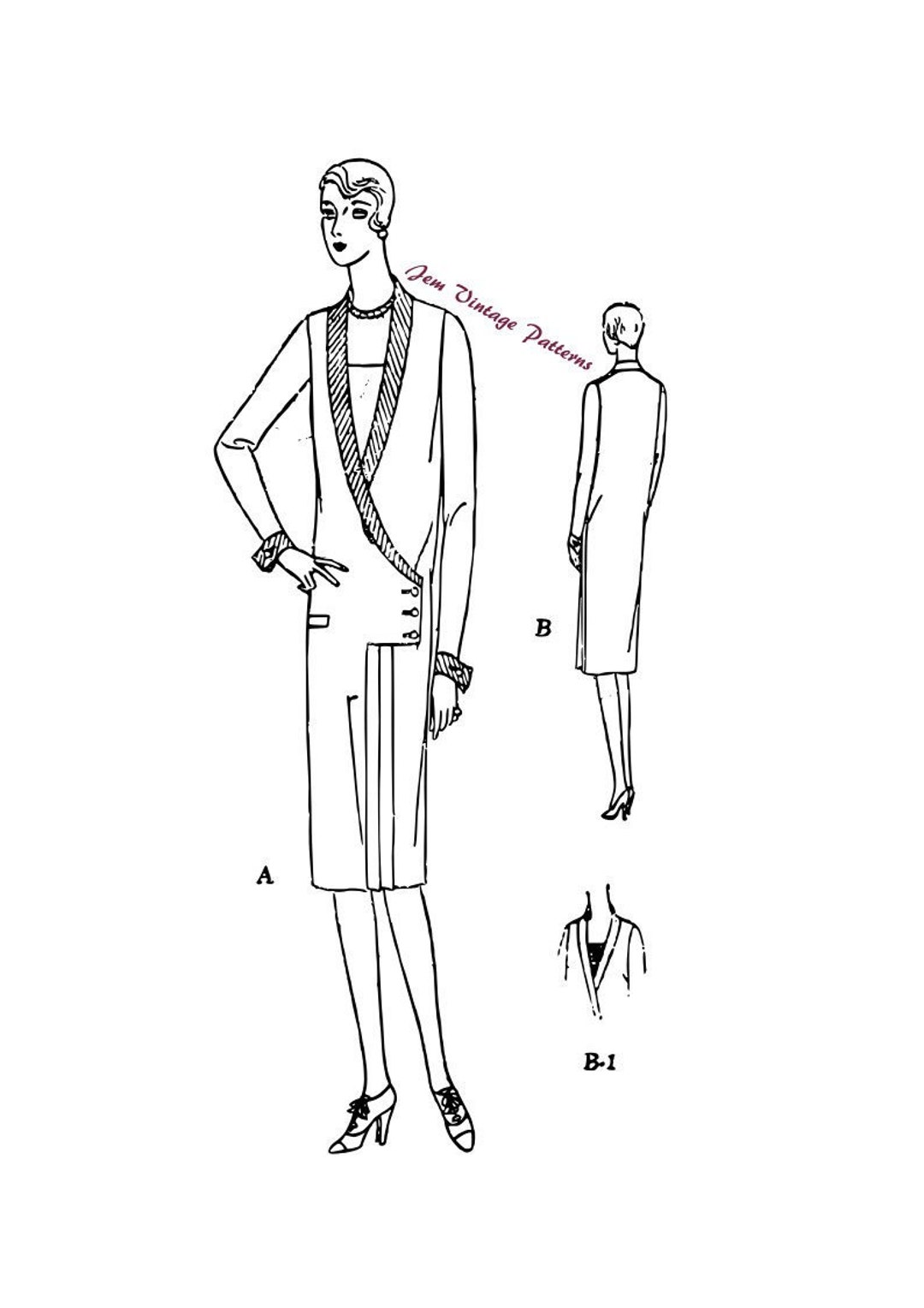 1920s Frock With Crossover and Pleats - Vintage Sewing Pattern - 20s ...