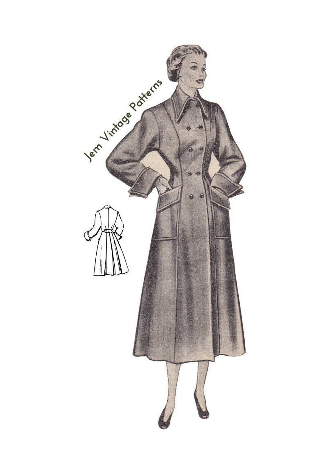 1950s Coat - Vintage Sewing Pattern - 1950s - 50s - Pdf Digital ...