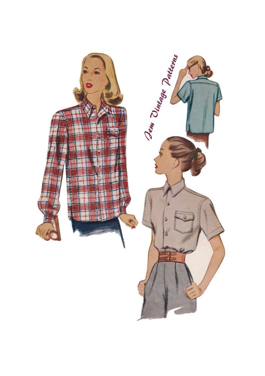1946 Masculine Style Shirt - Vintage Sewing Pattern - 40s - 1940s - Pdf ...