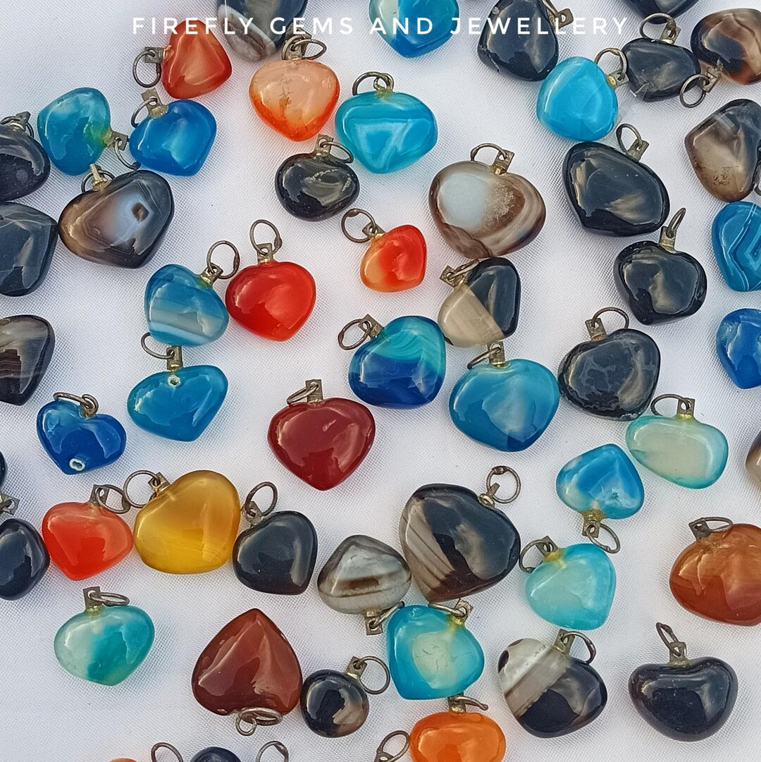 Natural Mix Stone Crystal Charms/ Pendants- Heart Shape Gemstone Charms ...