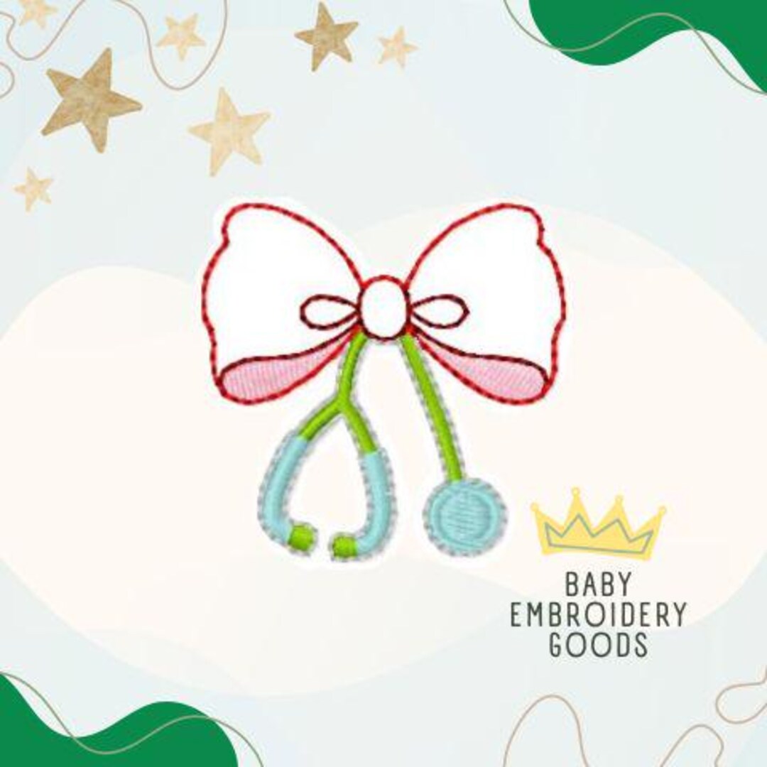 Bow Stethoscope 2 Size Feltie File Christmas Machine Embroidery Design ...