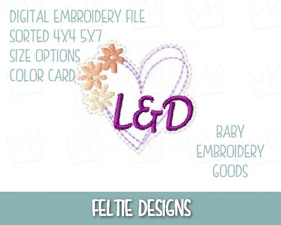L&D Heart Feltie Design 2 Sizes Machine Embroidery Design Feltie ...