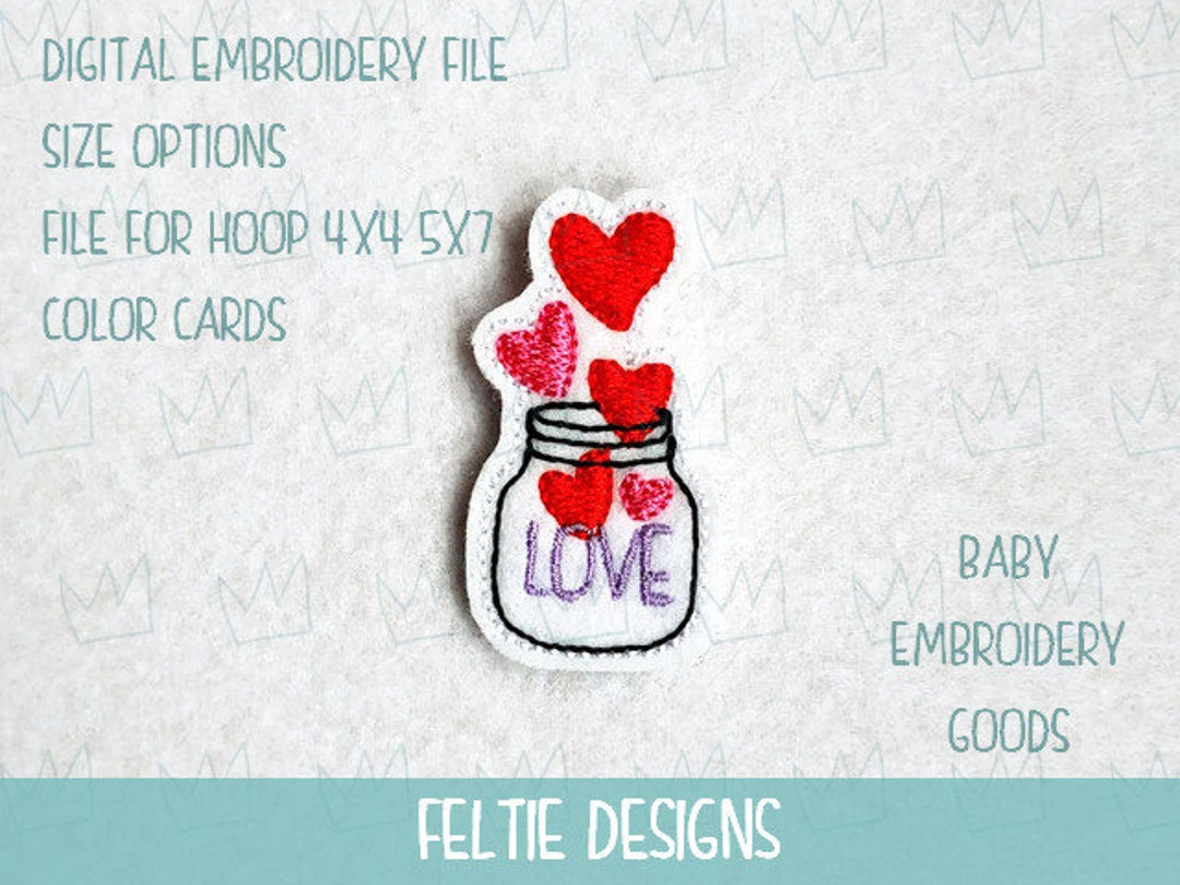 Love Heart Tin Feltie 3 Sizes Heart Feltie File Machine Embroidery ...