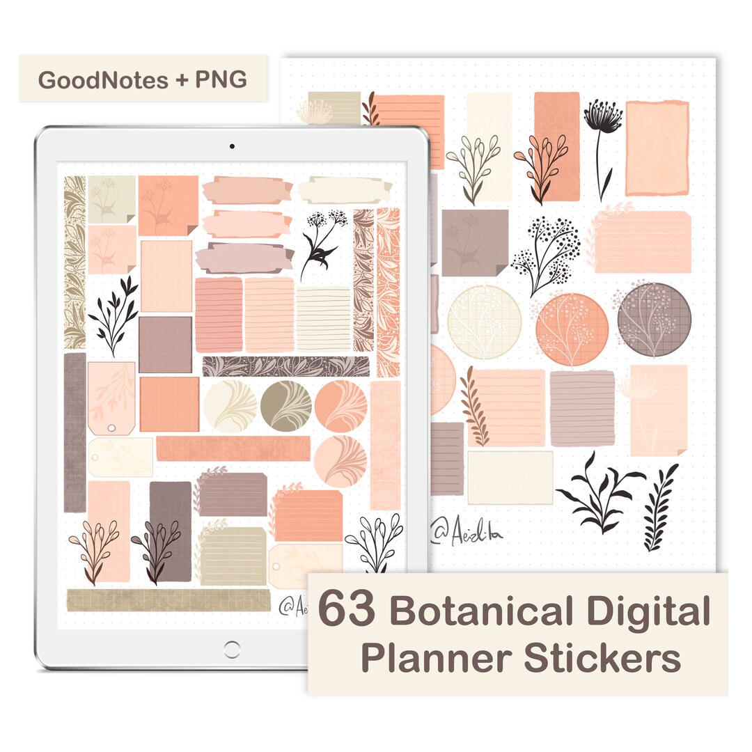 63 Digital Planner Stickers Goodnotes Journal/diary/notebook Botanical ...