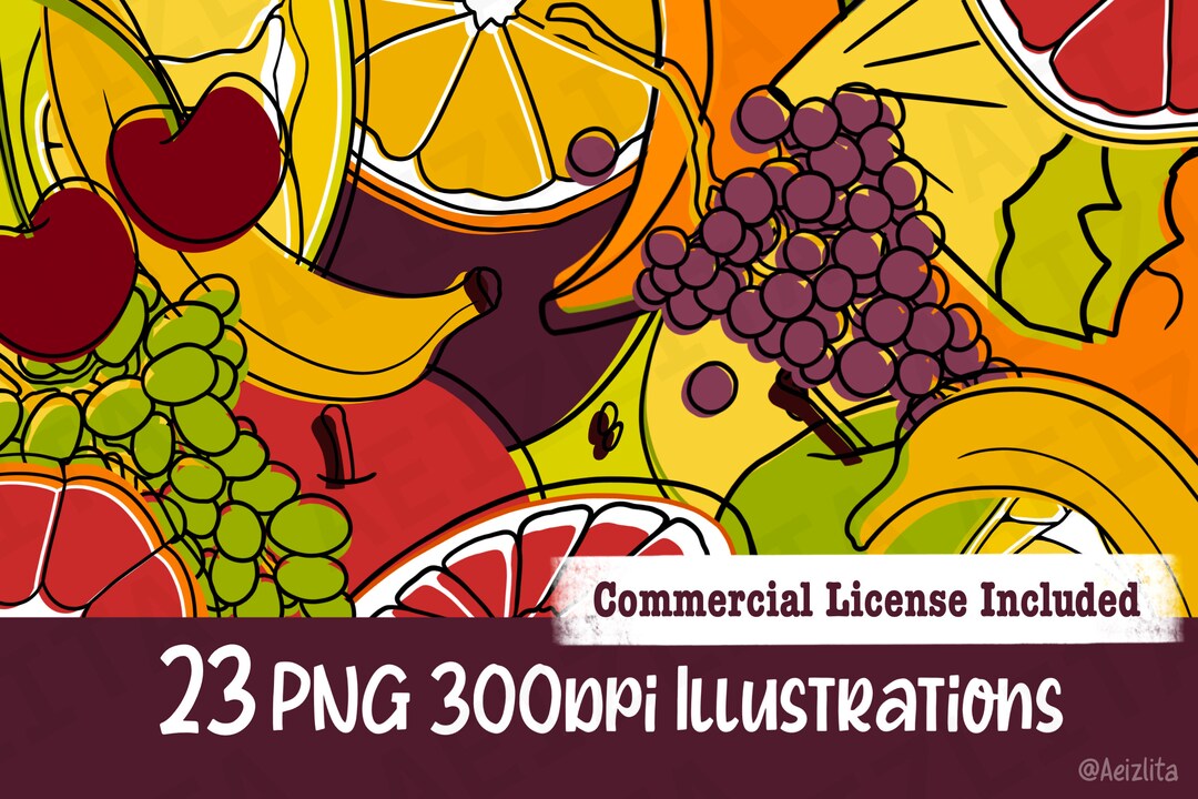 23 Fruits Clip Art Illustrations - PNG Images - COMMERCIAL LICENSE ...
