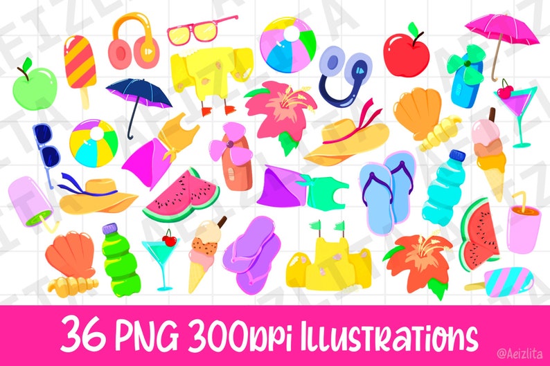 36 Hot Summer Clip Art Illustrations - PNG Images - Printable/stickers ...