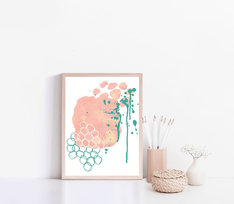 Peach Teal Abstract Print Download 8x10'' 24x30'' Printable Minimalism ...