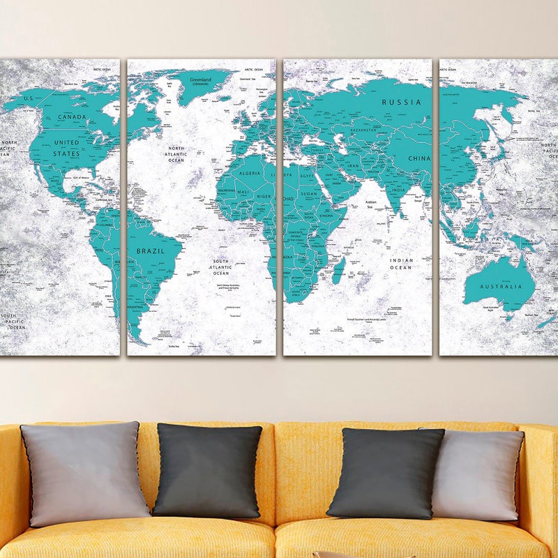 Turquoise World Map - Etsy