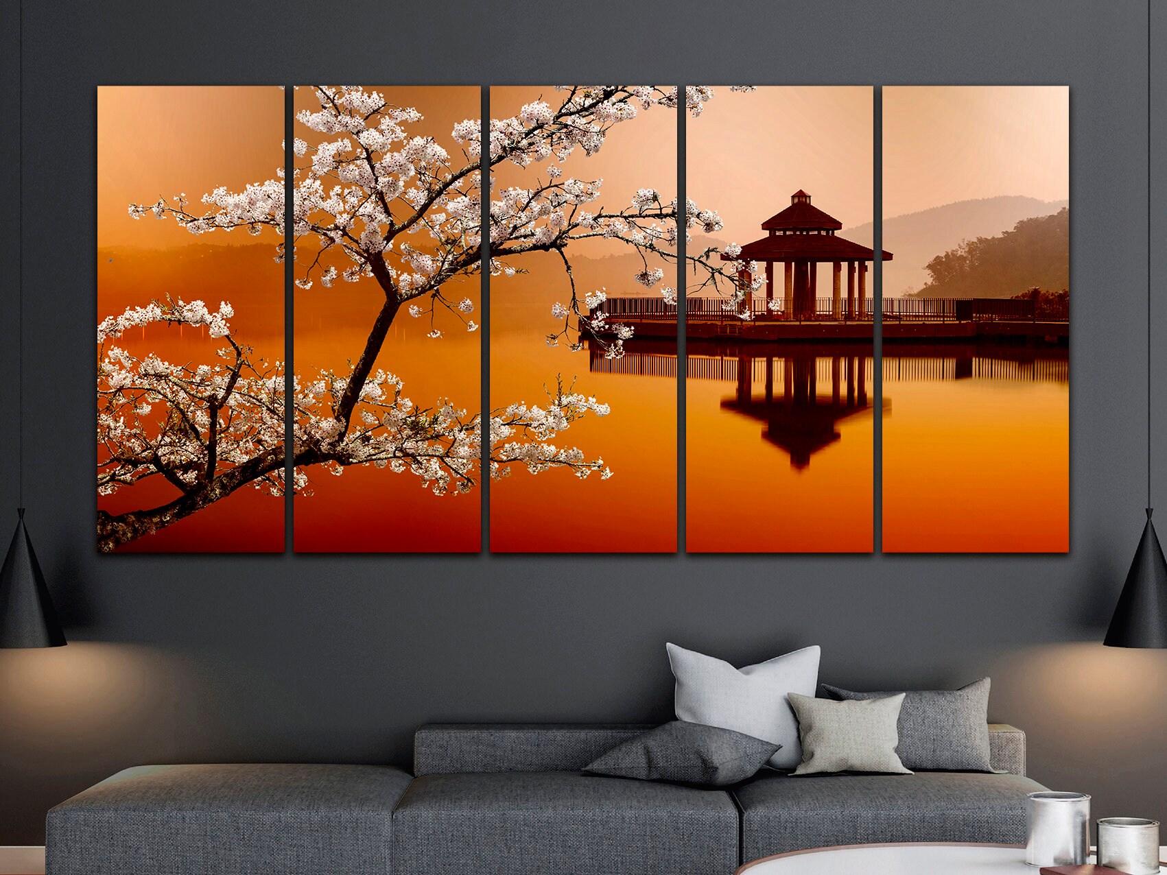 Sakura canvas Cherry blossom decor Asian art Cherry print | Etsy