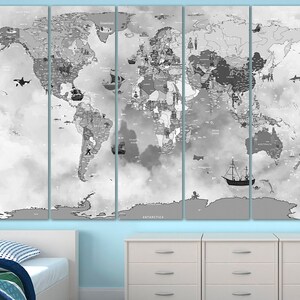 Educational World Map Kids Wall Art Childrens Map Canvas Boys Nursery ...