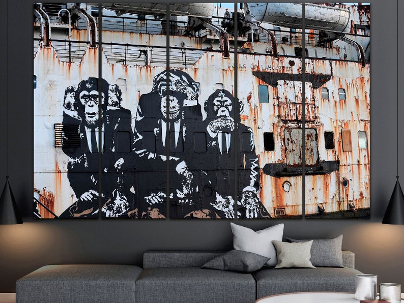 3 Wise Monkeys Canvas Three Monkeys Decor Graffiti Wall Art - Etsy