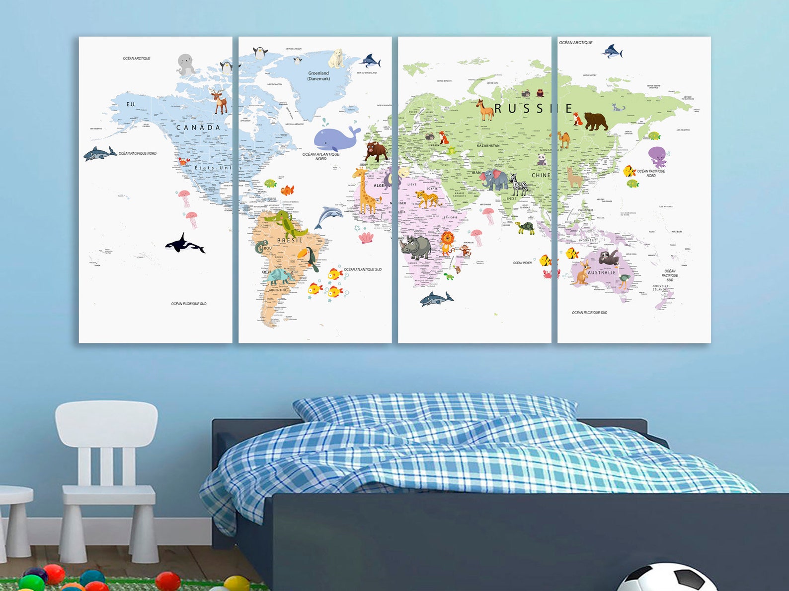 World Map in FRENCH World Map Canvas Carte Du Monde En - Etsy