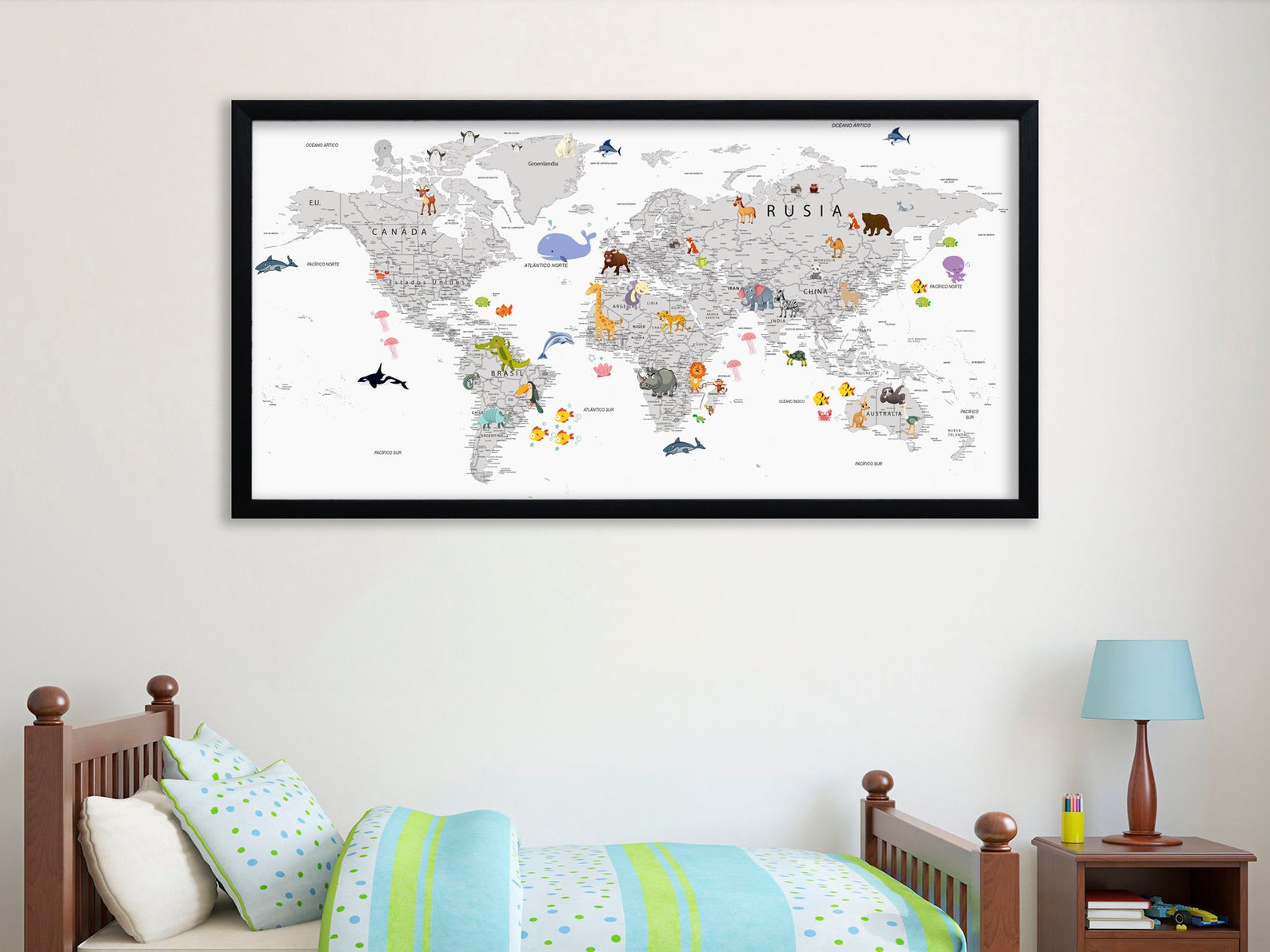 Kids World Map in SPANISH World Map Canvas Mapa Del Mundo En - Etsy