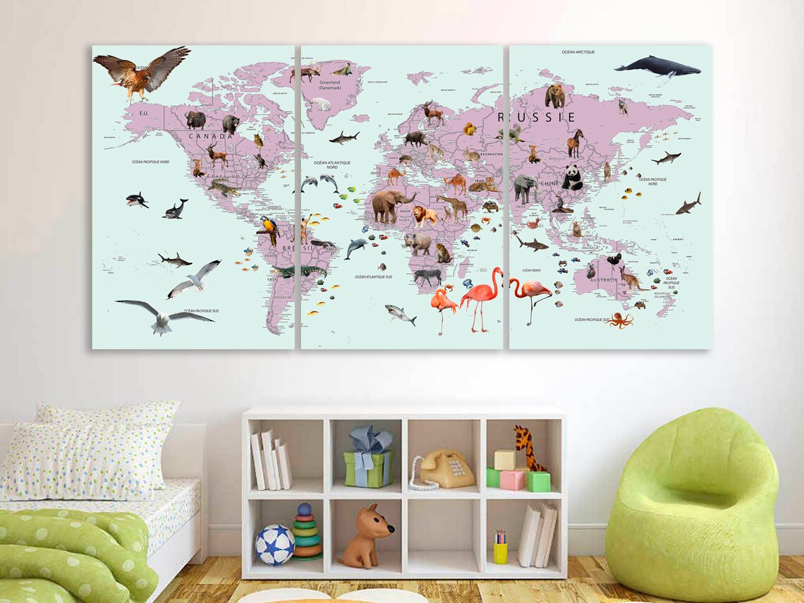 World Map in FRENCH World Map Canvas Carte Du Monde En - Etsy