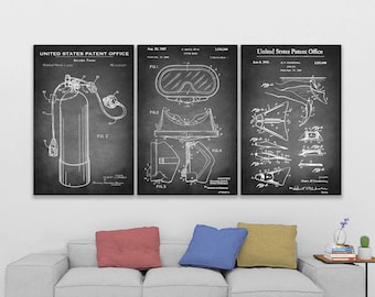 12 Scuba Diving Patent Art Deep Sea Diver Gift Nautical Art Swimming ...