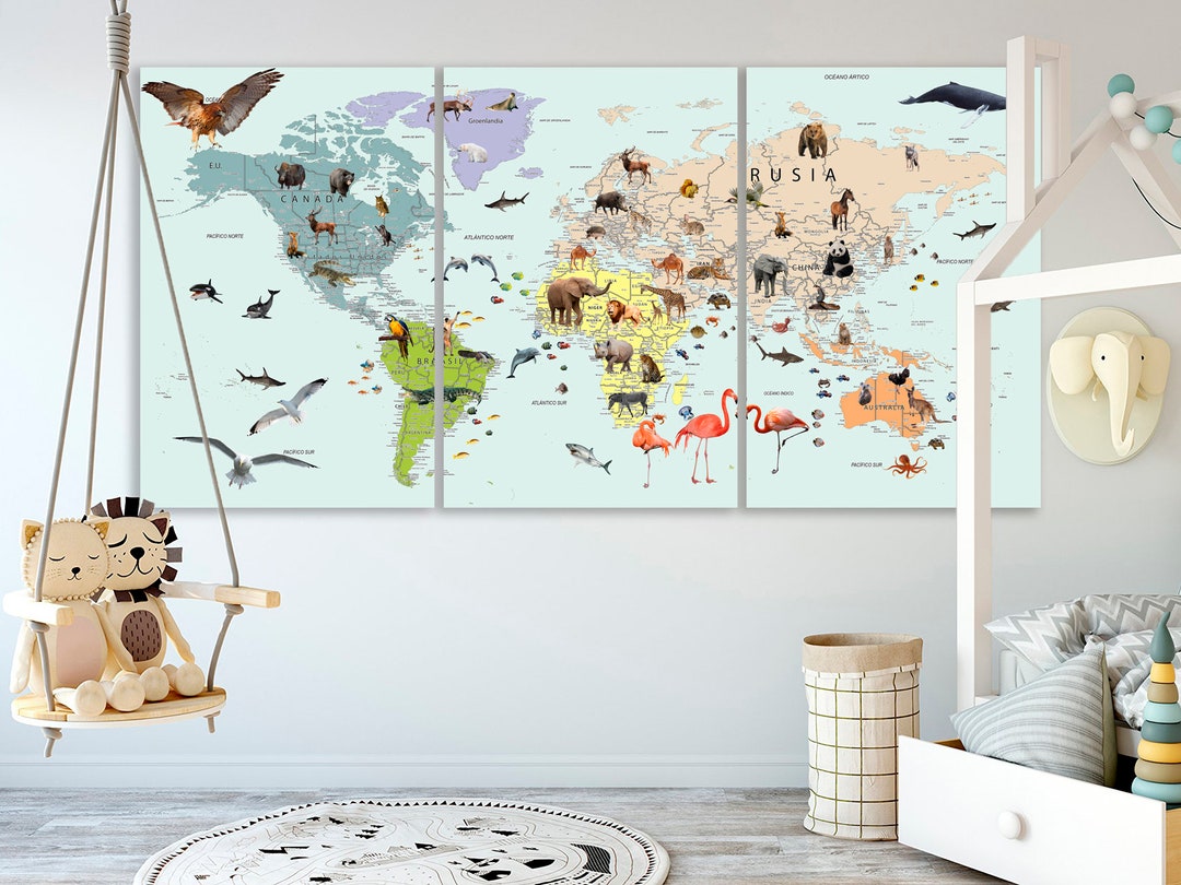 Kids World Map in SPANISH World Map Canvas Mapa Del Mundo En Español ...