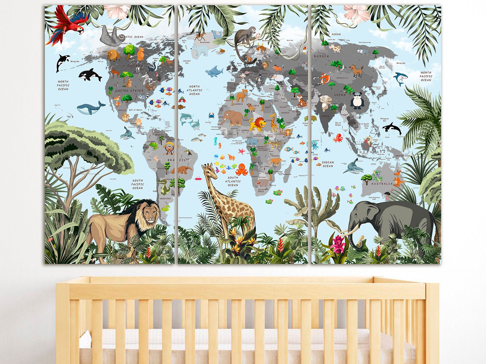 Nursery World Map Canvas Playroom Map Decor Kinderweltkarte - Etsy