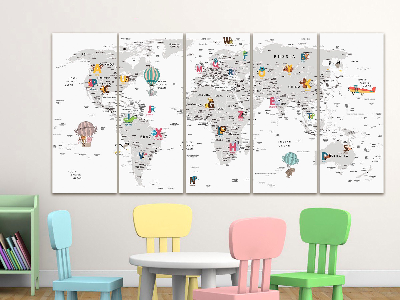 Nursery ABC Map Canvas Animal World Map Decor Nursery World | Etsy UK