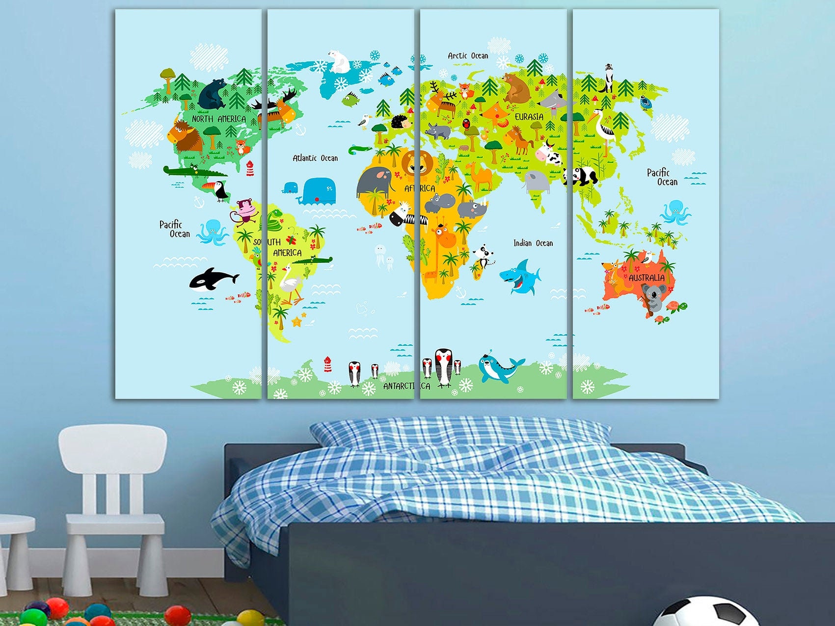 Nursery World Map Canvas Playroom Map Decor Kinderweltkarte Childrens ...