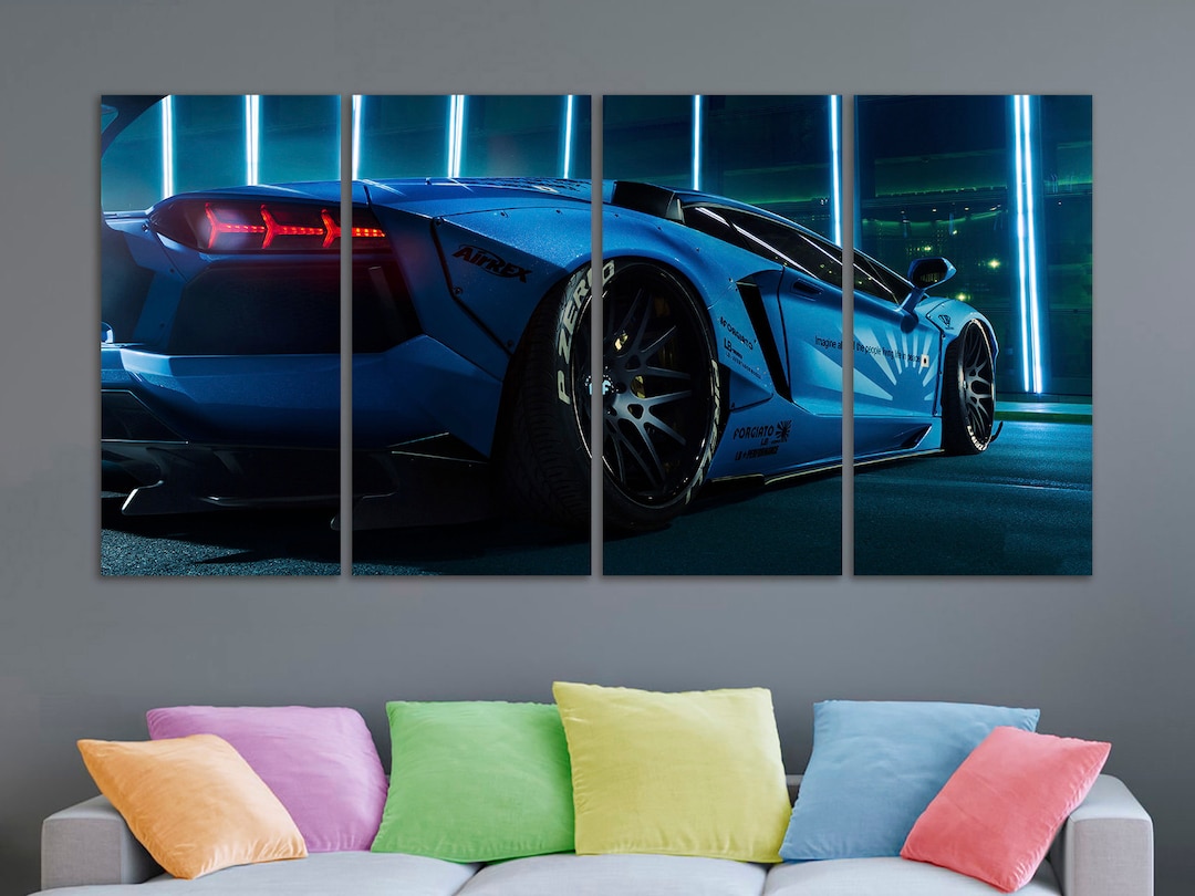 Lamborghini Canvas Aventador Decor Sport Car Art Lamborghini Print Blue ...