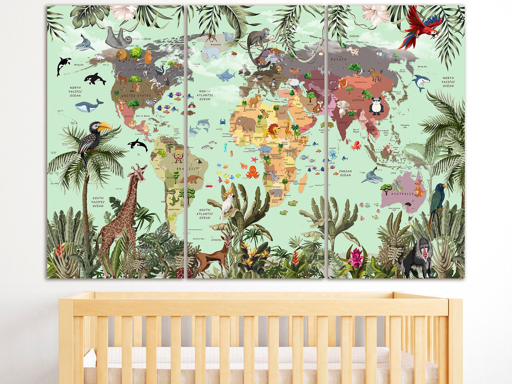 Nursery World Map Canvas Playroom Map Decor Kinderweltkarte Childrens ...