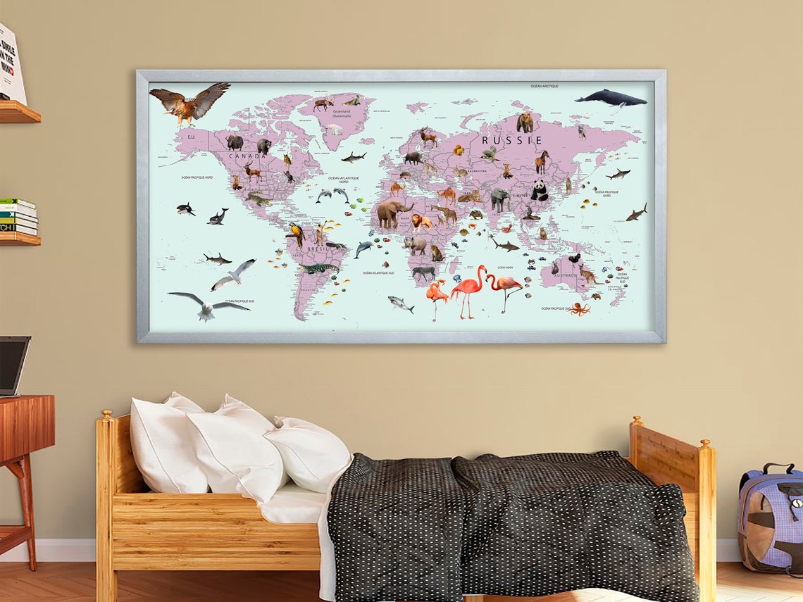 World Map in FRENCH World Map Canvas Carte Du Monde En - Etsy