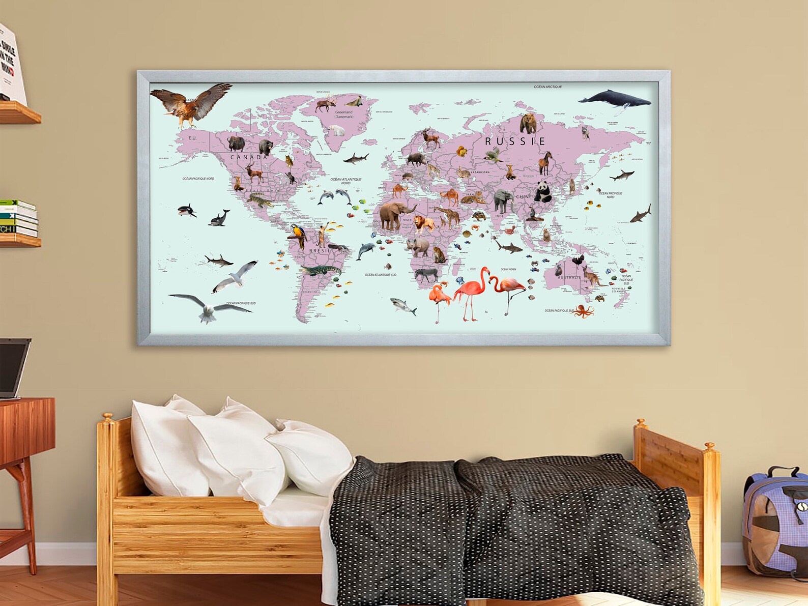 World Map in FRENCH World Map Canvas Carte Du Monde En - Etsy