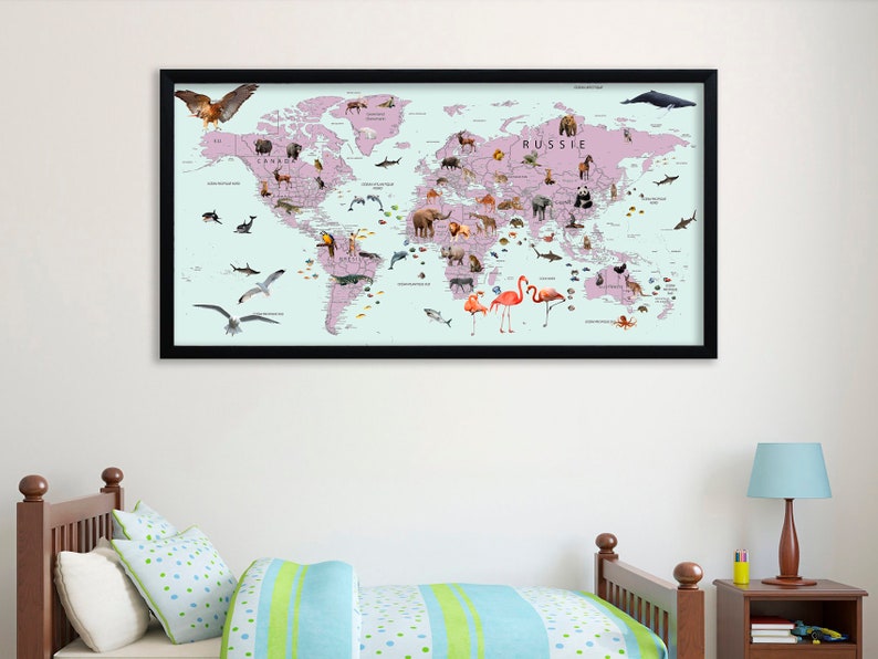 World Map in FRENCH World Map Canvas Carte Du Monde En - Etsy